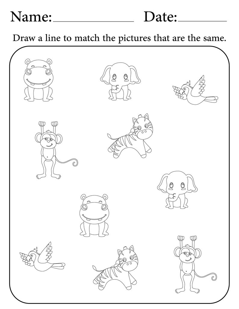 50 Printable Activity Worksheets for Kids Matching the Same - Etsy