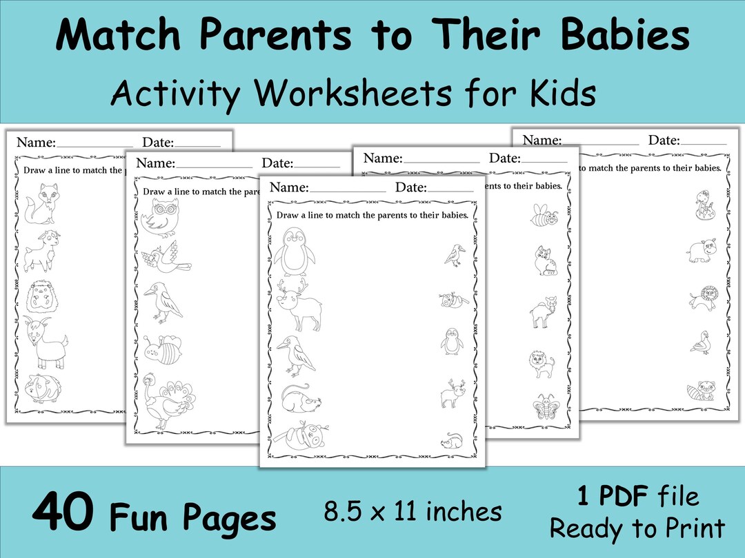 40 Printable Activity Worksheets for Kids Matching Animals to Their ...
