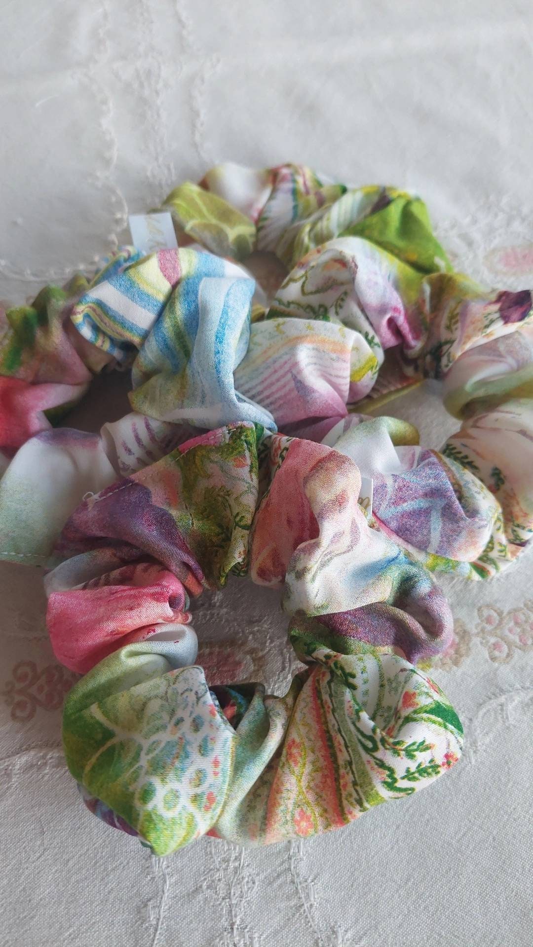 Rainbow Satin Scrunchies, Rainbow Scrunchies, Floral Cotton Scrunchies ...