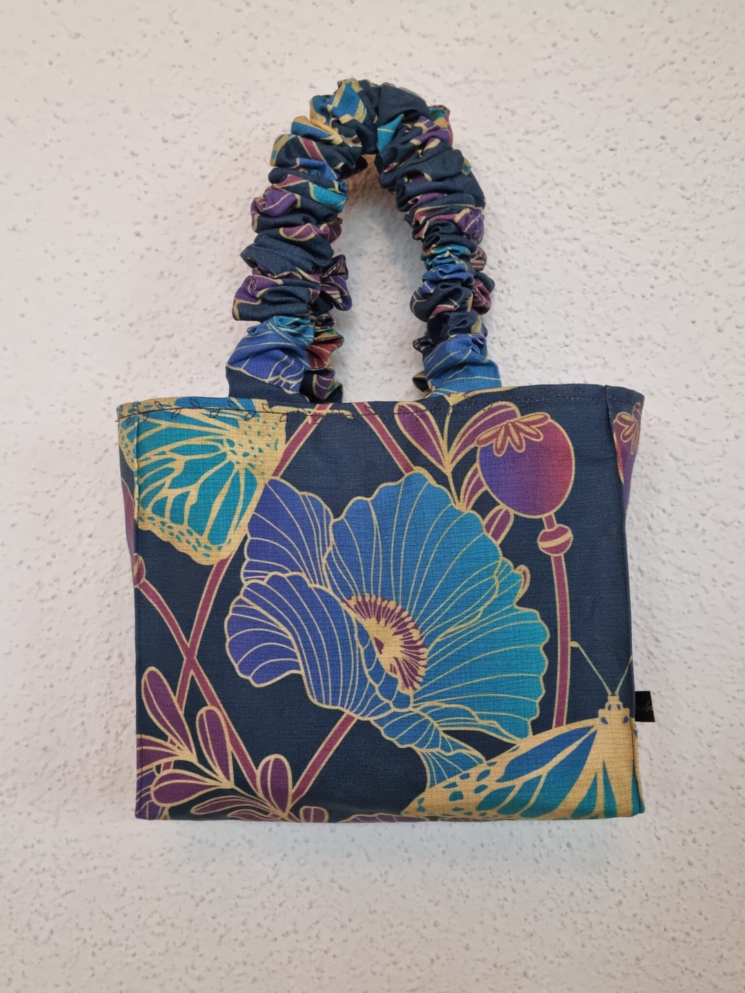 Scrunchie Wrist Tote Bag, Scrunchie Handle Cotton Bag, Small Butterfly ...