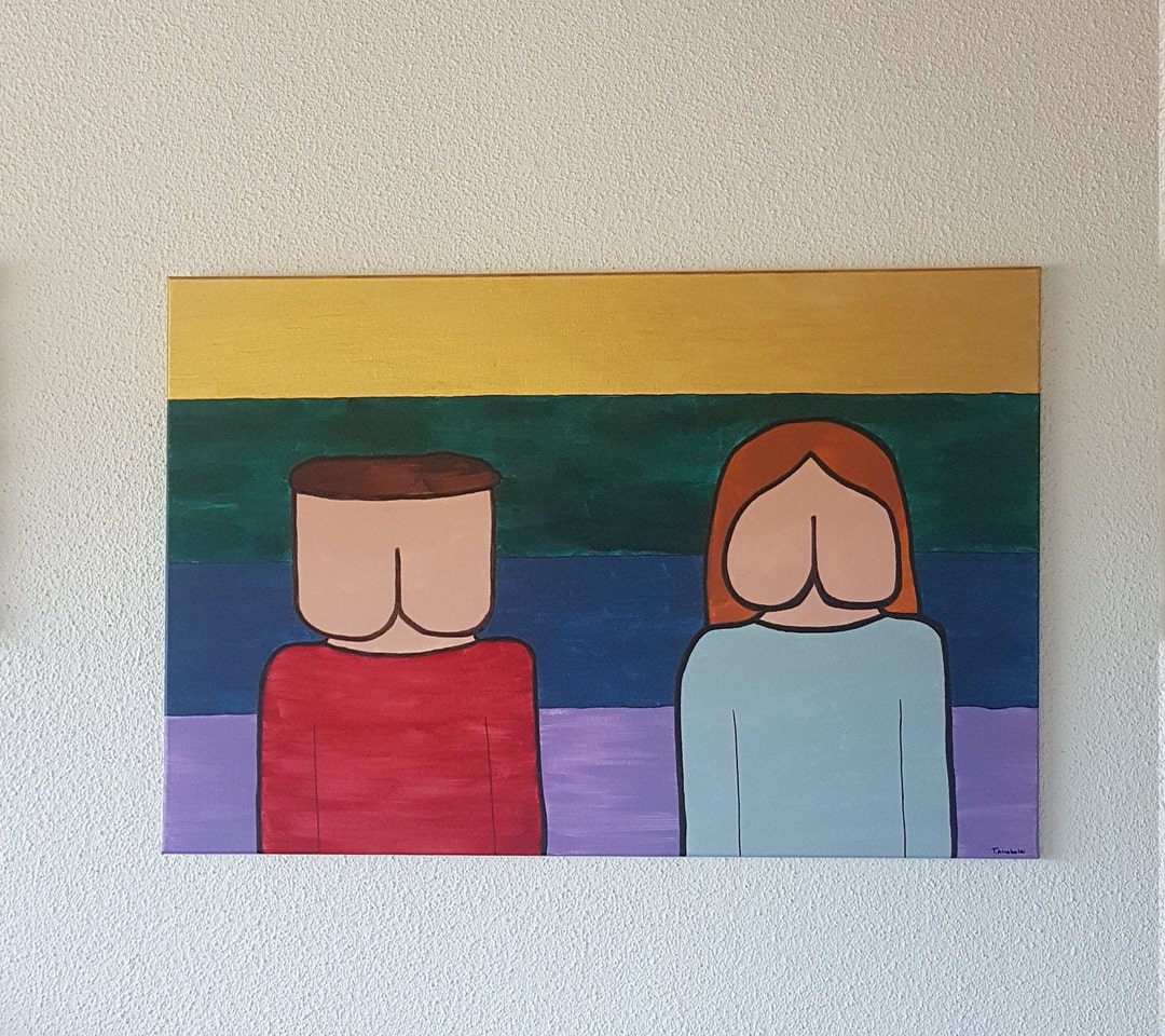 Buttface Portrait, Two People Man and Woman, 90 X 60 Cm, Colored Acrylic - Etsy