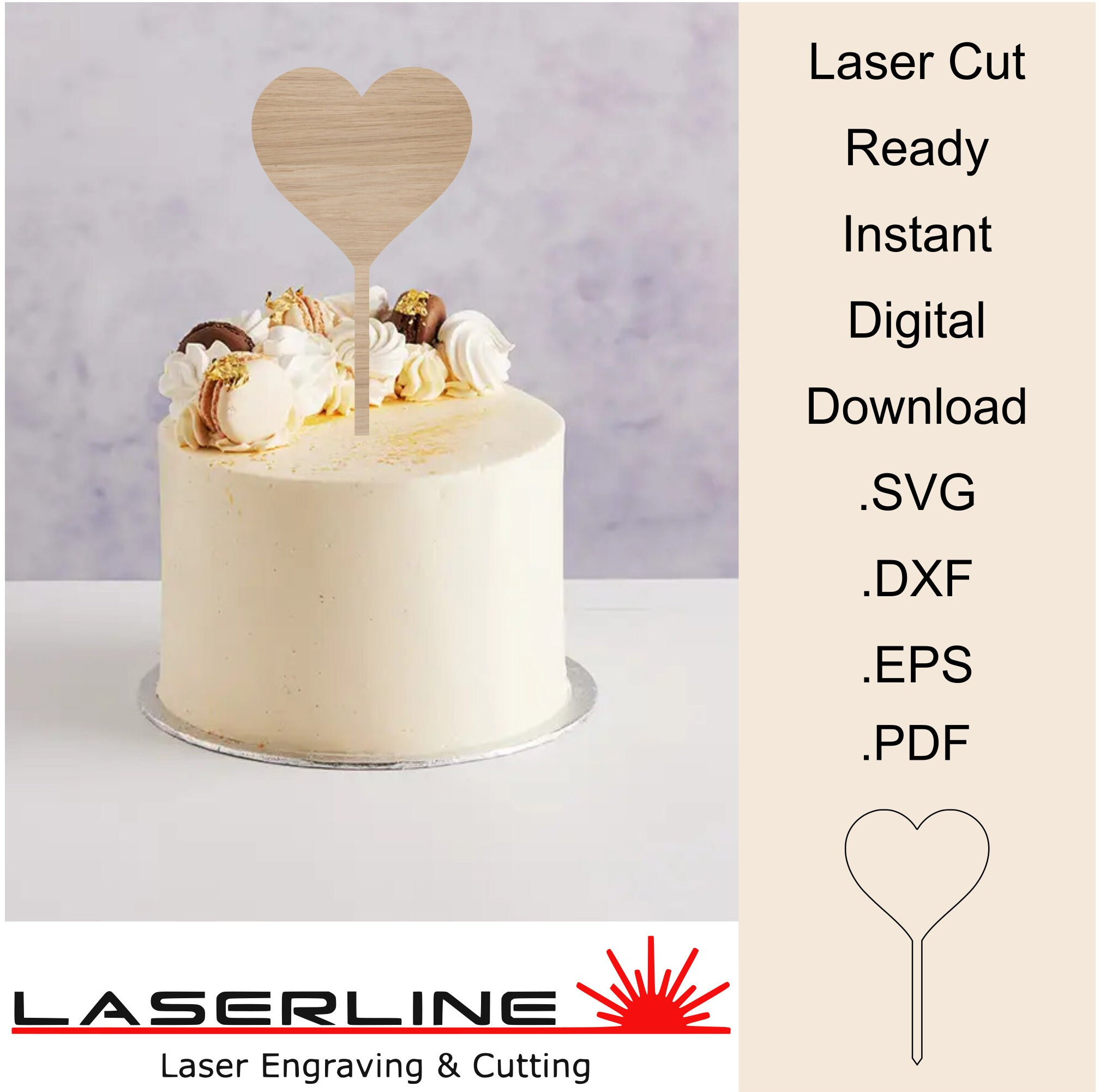 Love Heart Cake Topper SVG | Glowforge Cake Topper Svg | Cake Topper ...