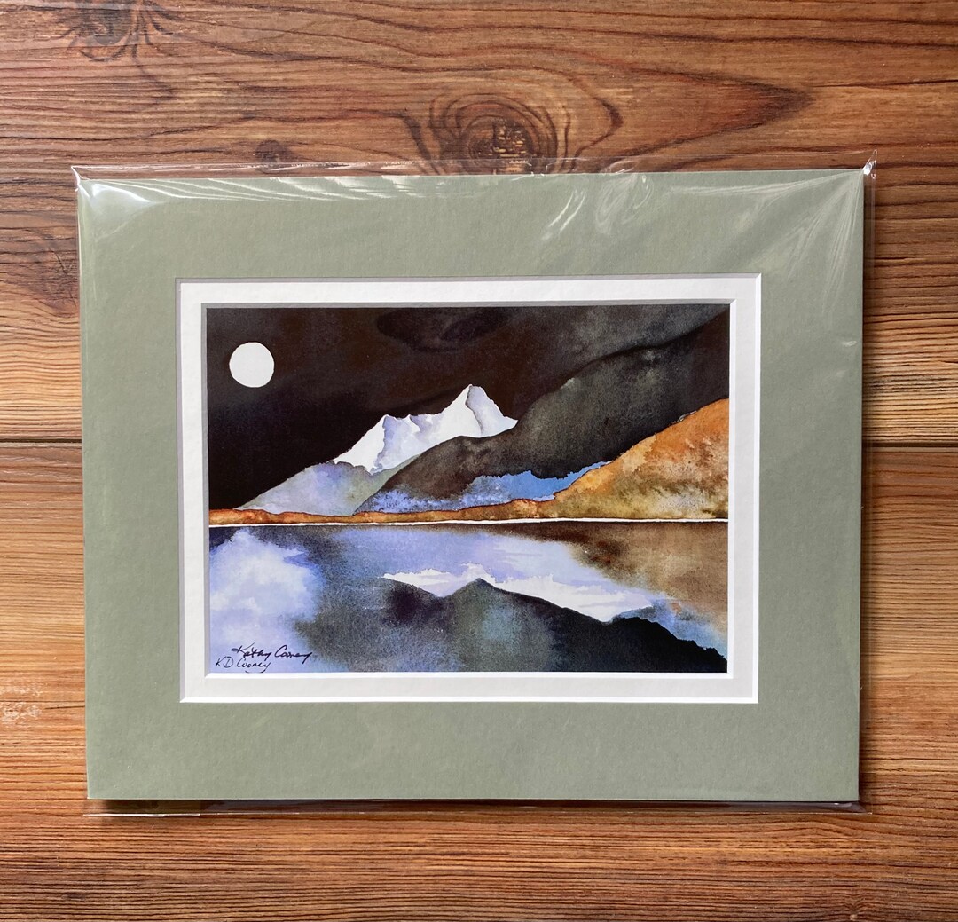 Mountain Landscape Art Print. Contemplate the Moon Rising, Shimmering ...
