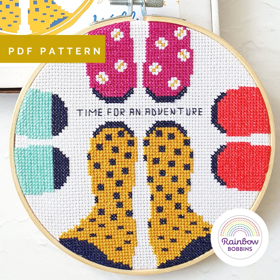 Wellies Cross Stitch Pattern – Beginner DIY Adventure Decor (PDF ...