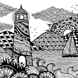 Zentangle Style Hand Drawn Landscape Poster - Home Decor and Wall Art ...