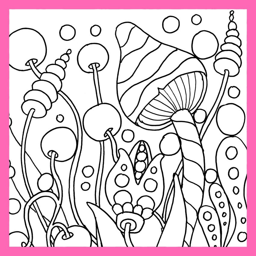 Zentangle Mushroom, Flower and Landscape Coloring Page Educational and ...