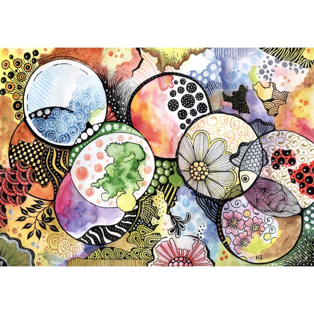 ORIGINAL | Handmade Original Creative Watercolor Zentangle Art / Unique ...