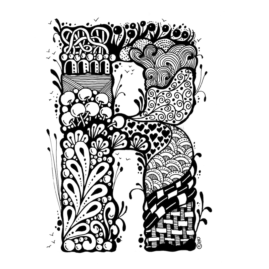 Zentangle Letter R Art: High-resolution Digital Download (JPG, PDF, PNG ...