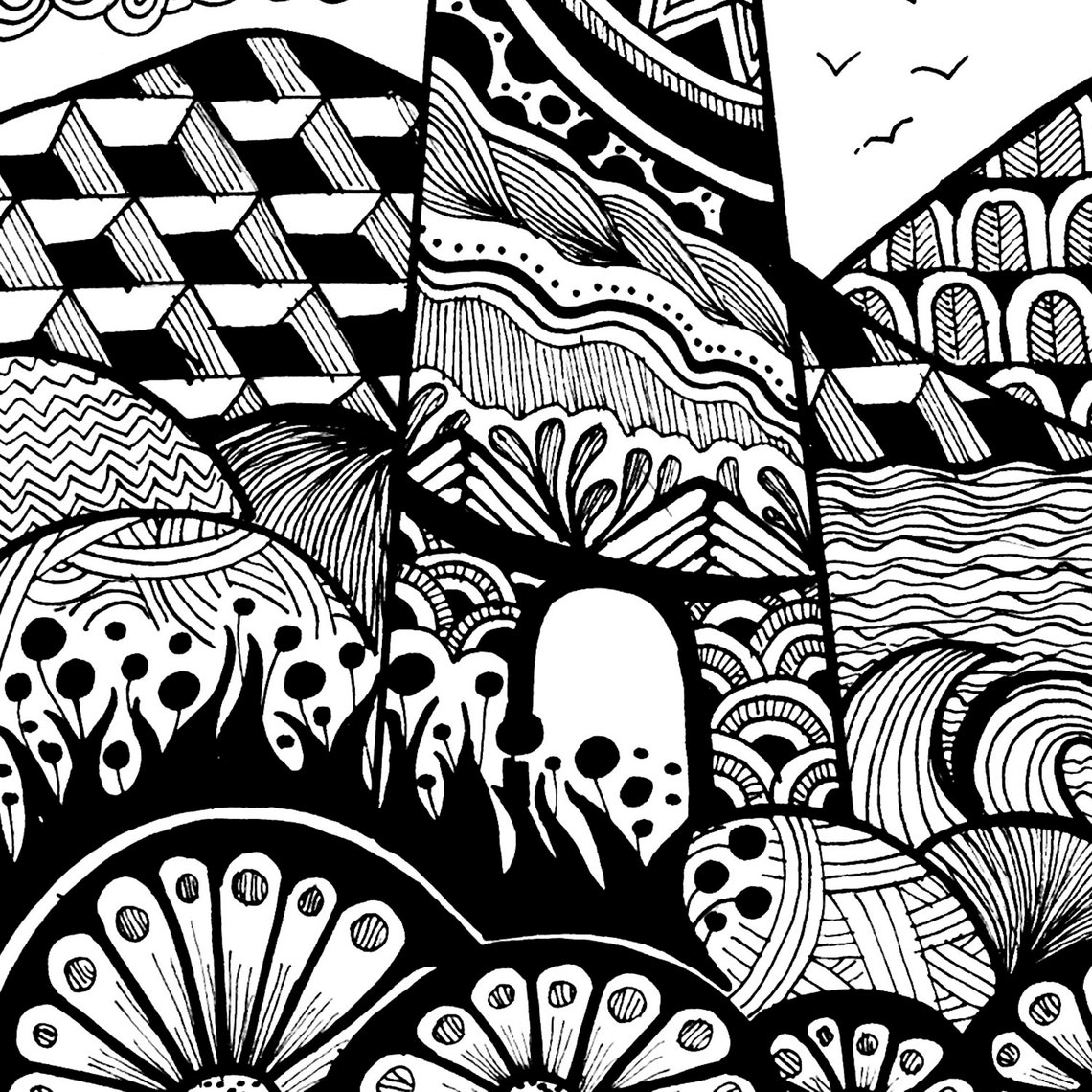 Zentangle Style Hand Drawn Landscape Poster Home Decor and Wall Art A ...