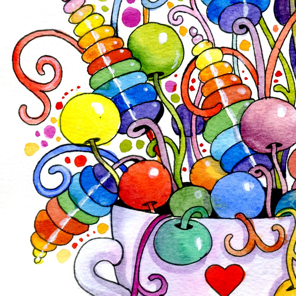 Colorful Watercolor Tangle Art Print: Whimsical Home Decor (digital ...