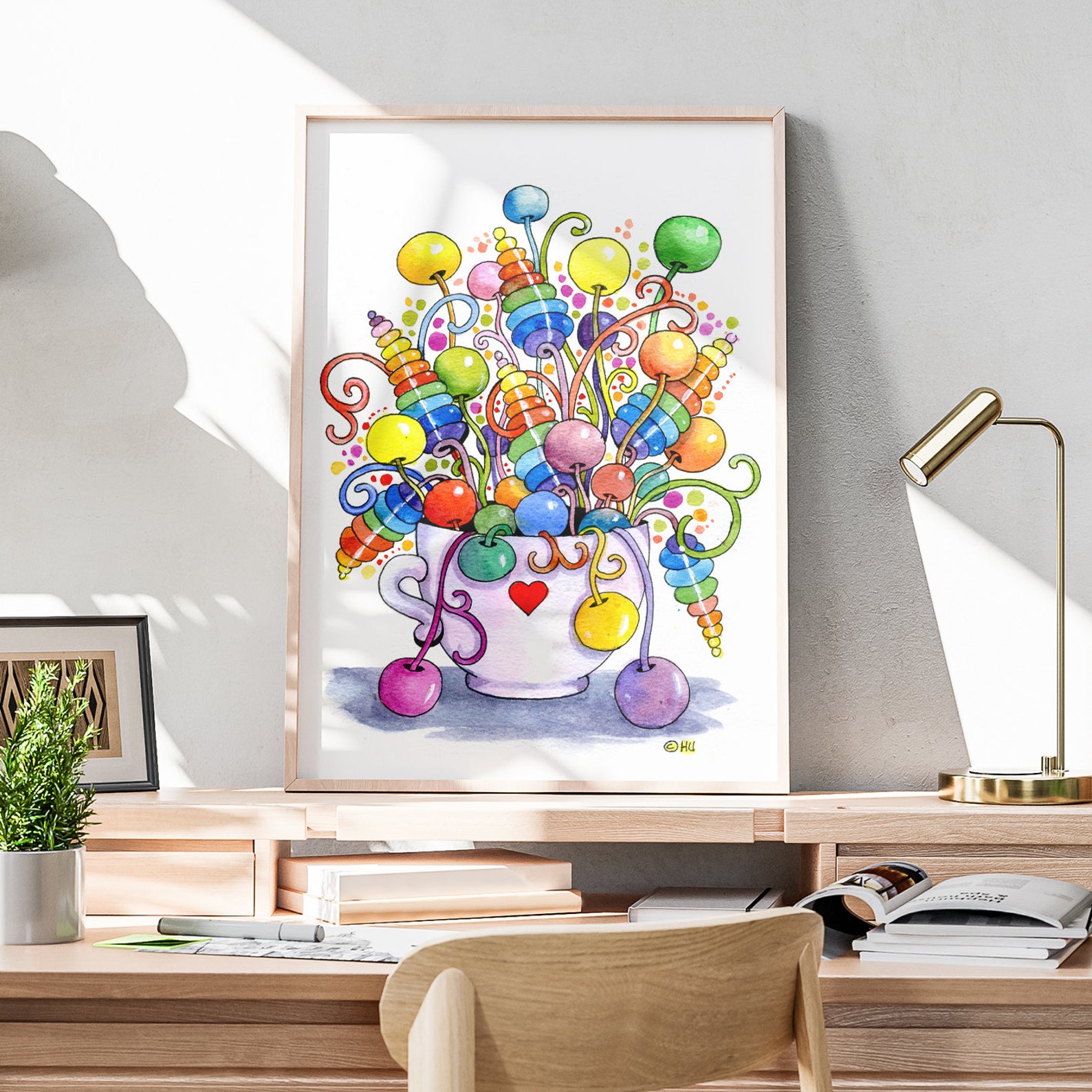 Colorful Watercolor Tangle Art Print: Whimsical Home Decor (digital ...