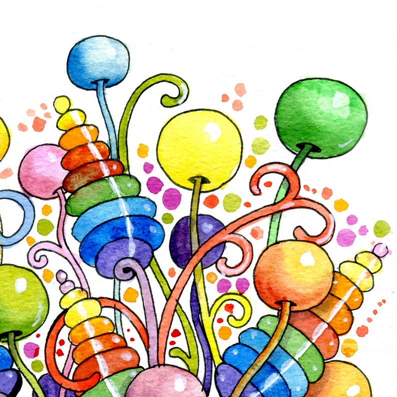 Colorful Watercolor Tangle Art Print: Whimsical Home Decor (digital ...