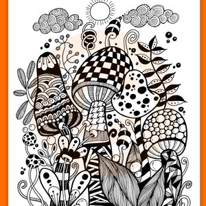 Mushroom Zentangle Template: Printable Coloring Page (digital Download ...