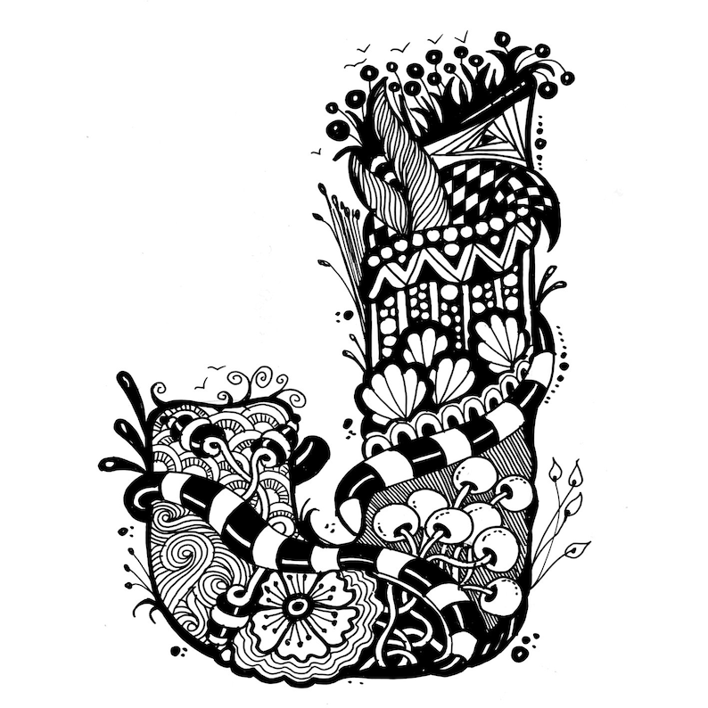Zentangle Letter J, Zentangle Alphabet Letter J, Digital Letter J Jpg ...