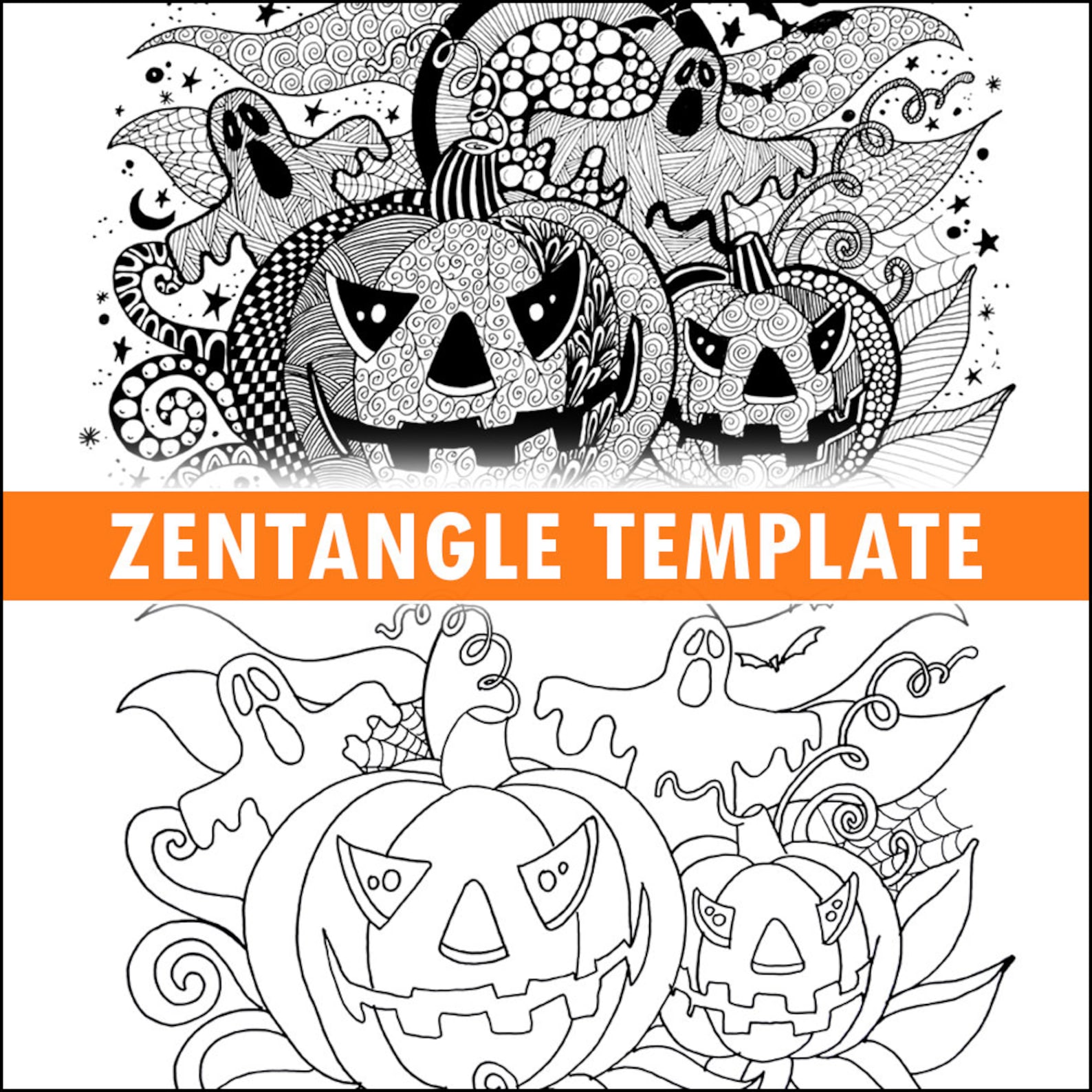 Halloween Zentangle Template: Step-by-step Drawing Tutorial (digital ...