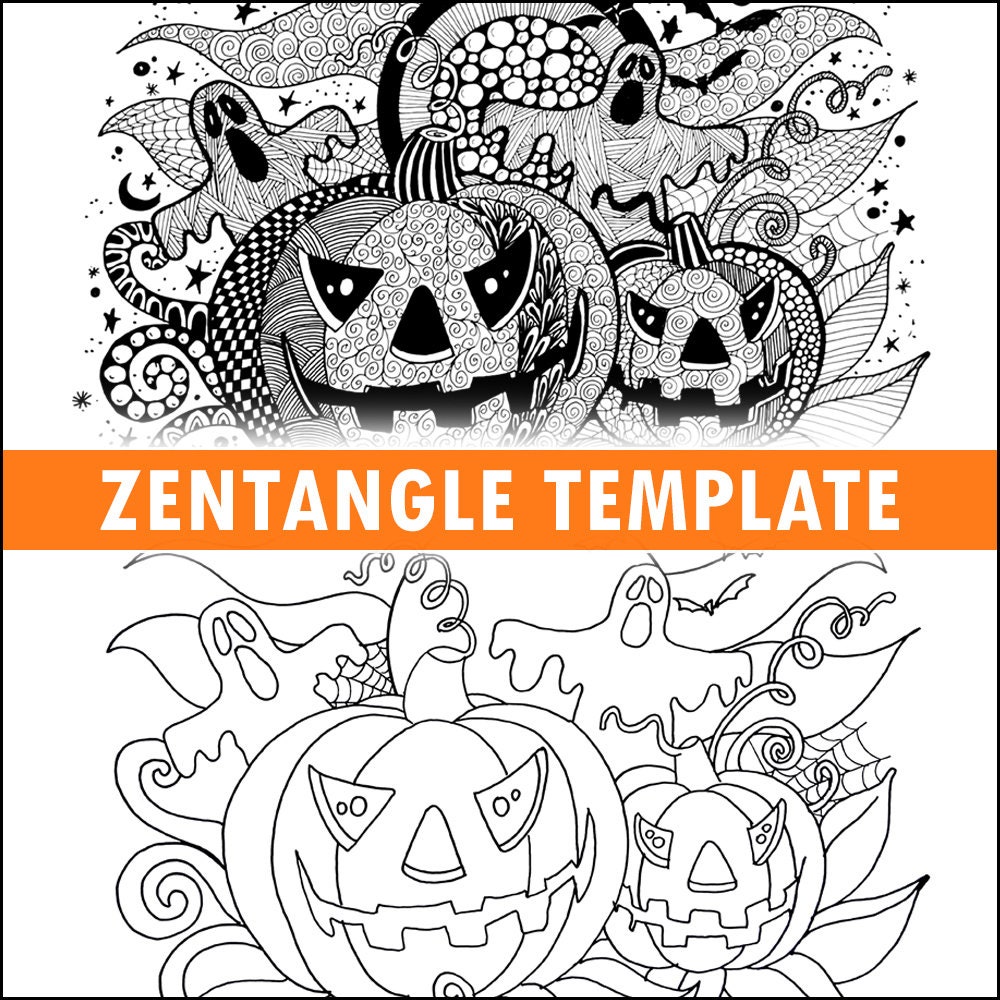 Halloween Zentangle Drawing Template - Step by Step Zentangle Tutorial ...