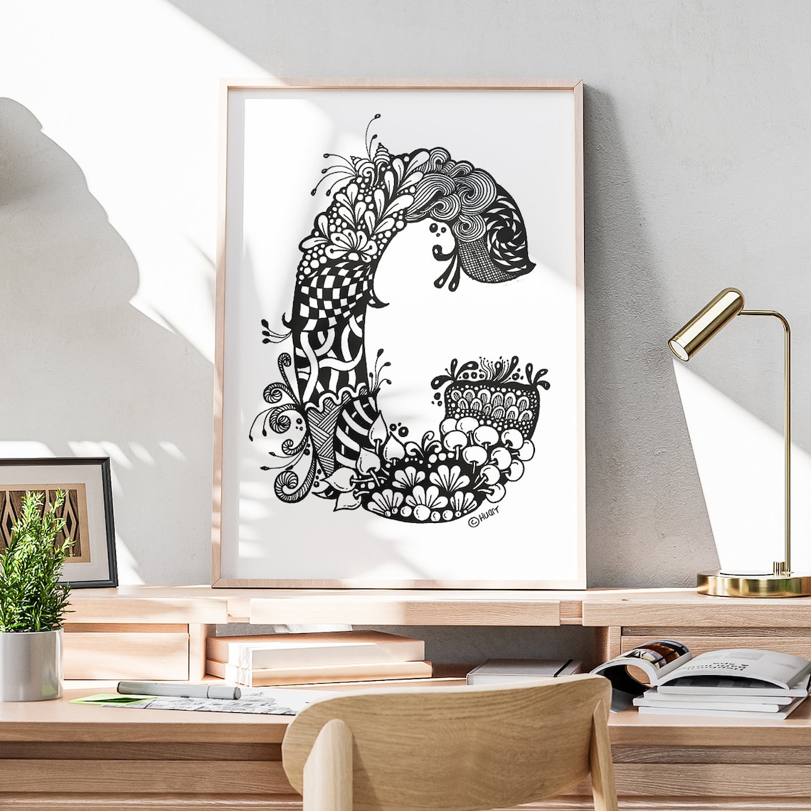 Downloadable Zentangle Letter C Pattern in Zen Style Relaxing Coloring ...