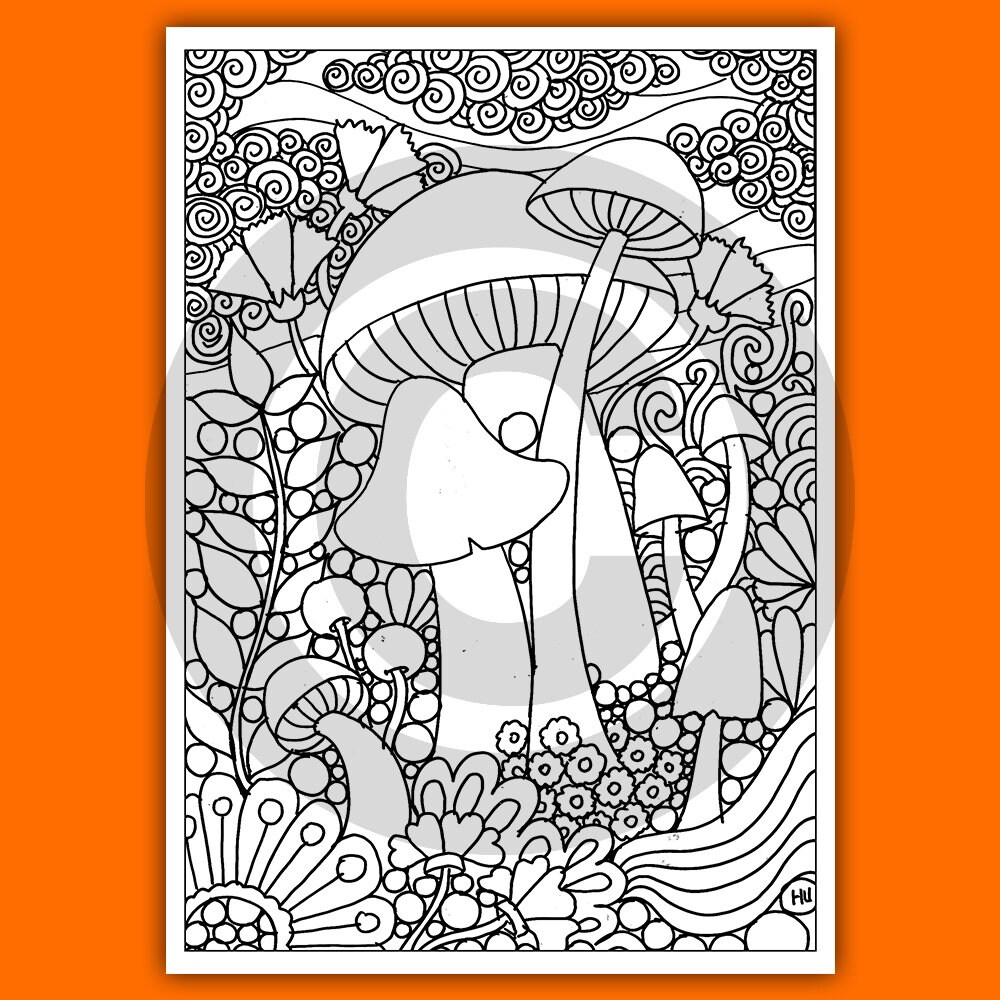 Mushroom Zentangle Drawing Printable Adult Coloring Page , Zentangle ...