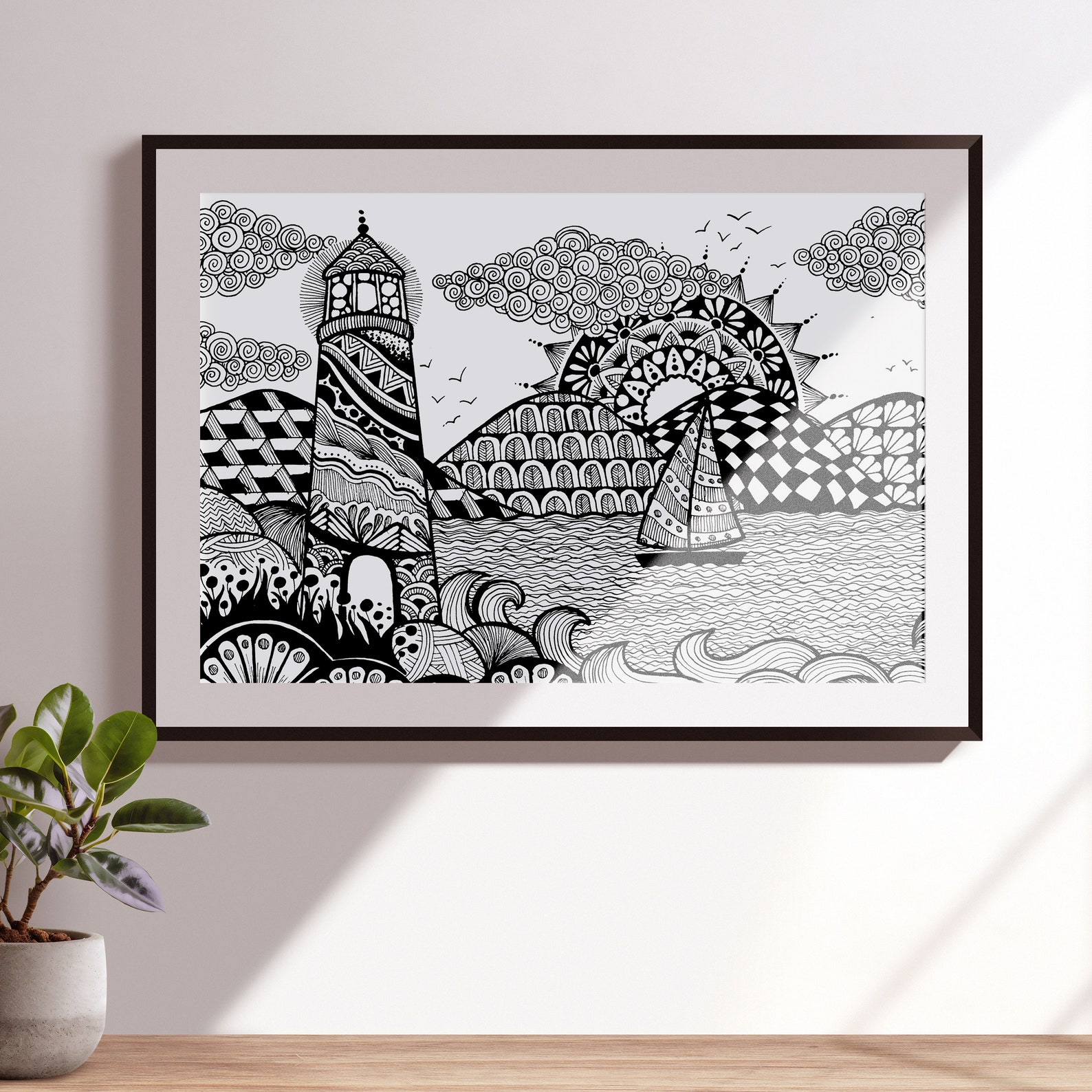 Zentangle Landscape Poster: Geometric Ink Drawing (digital Download) - Etsy