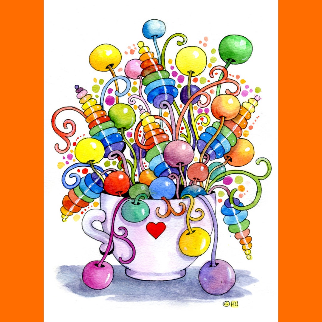 Colorful Watercolor Tangle Art Print: Whimsical Home Decor (digital ...