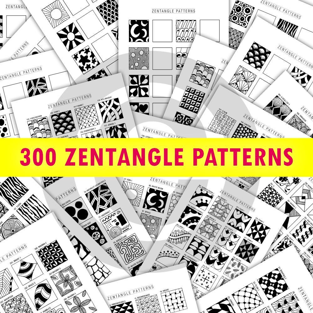 300 Zentangle Patterns | Beginner Template Set | Printable Art ...