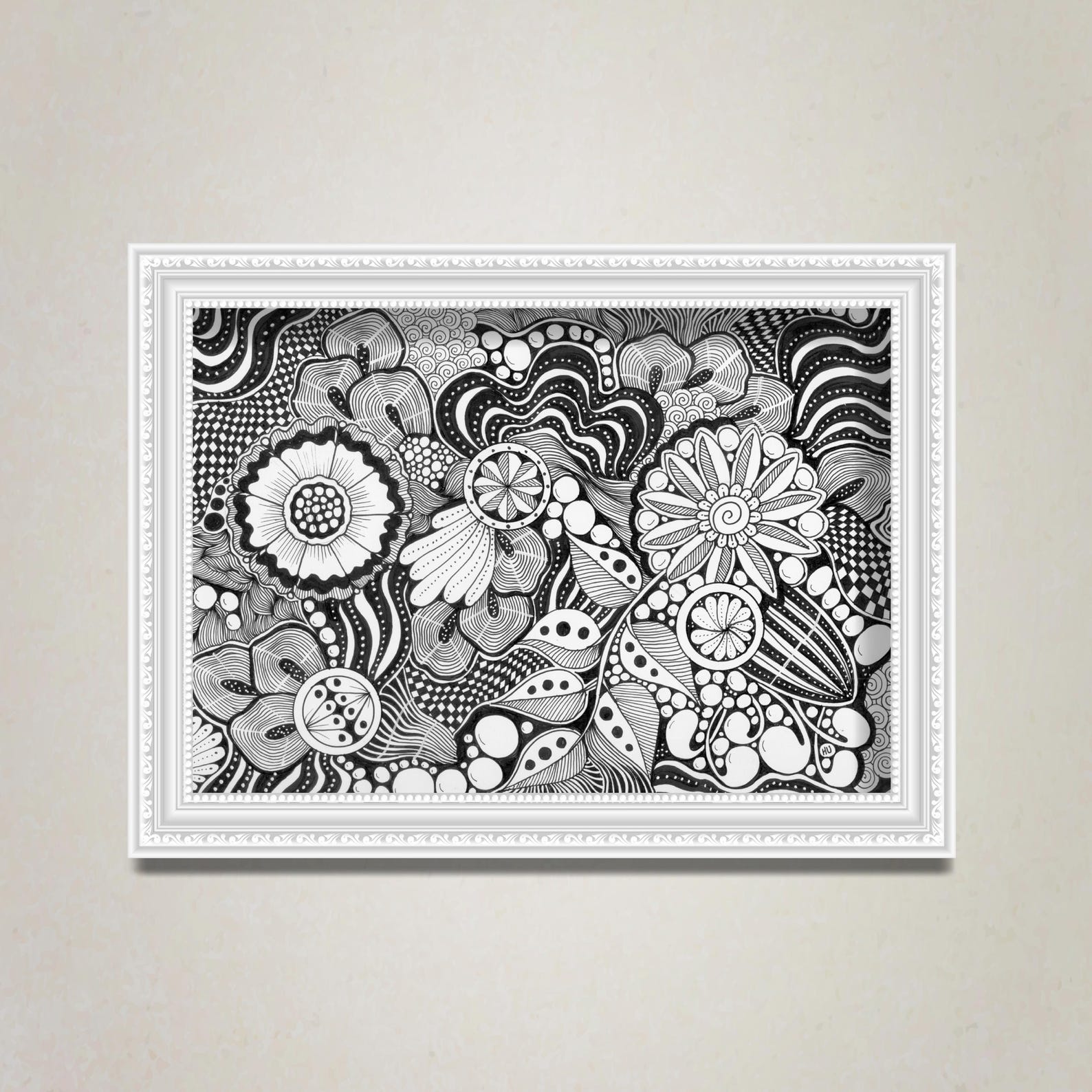 Original Handmade Black & White Zentangle Drawing on Paper | Unique Art ...