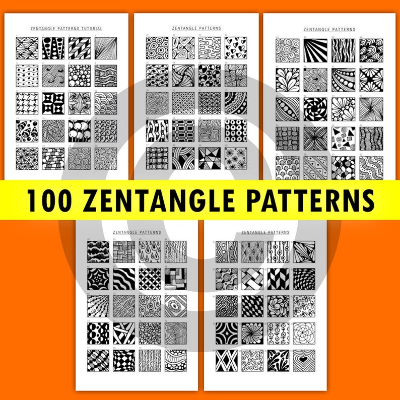100 Zentangle Patterns | Printable Templates Pack | Digital Art ...