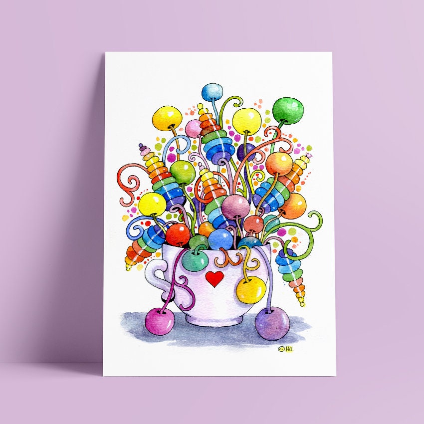 Colorful Watercolor Tangle Art Print: Whimsical Home Decor (digital ...