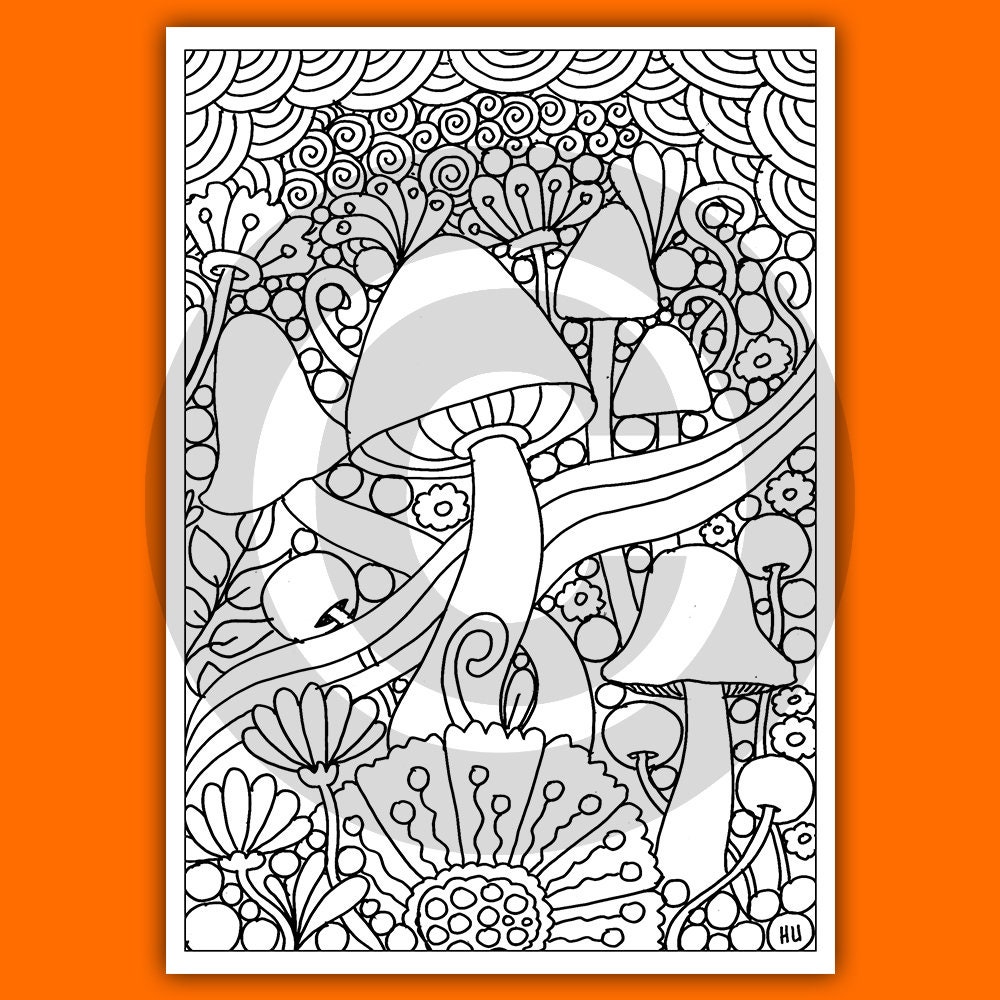 Mushroom Zentangle Drawing Printable Adult Coloring Page , Zentangle ...
