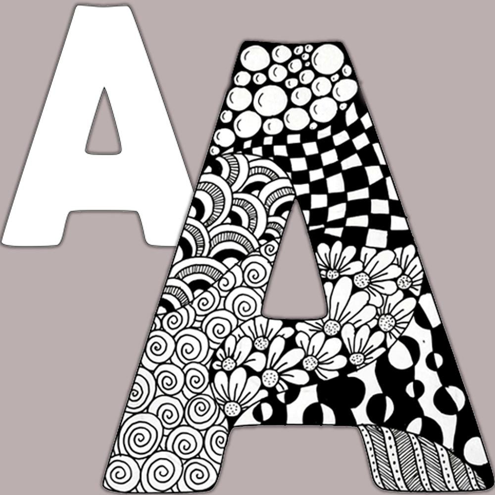 Zentangle Alphabet Templates: Printable Letter Worksheets (PDF) - Etsy
