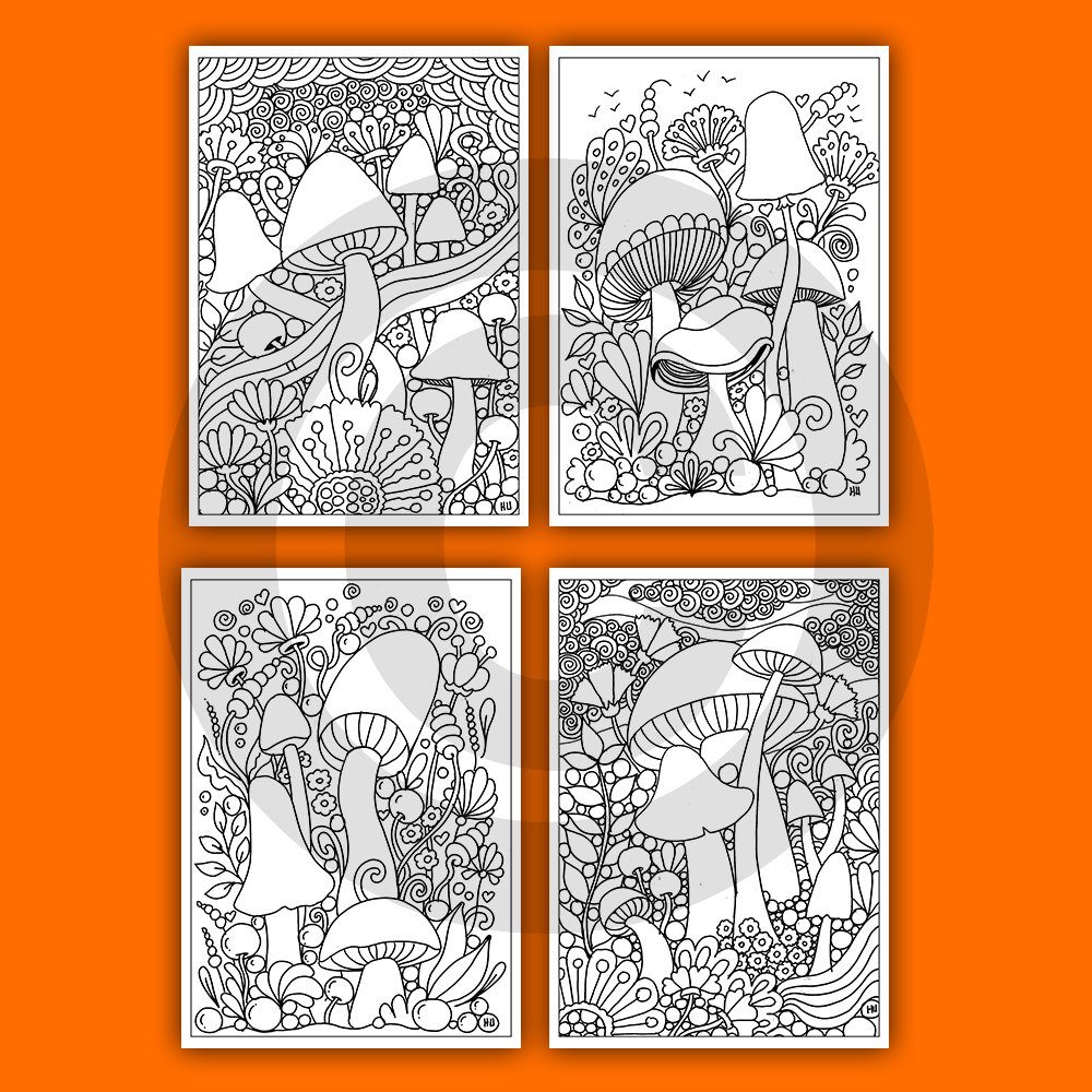 Mushroom Zentangle Drawing - Printable Adult Coloring Page , Zentangle ...