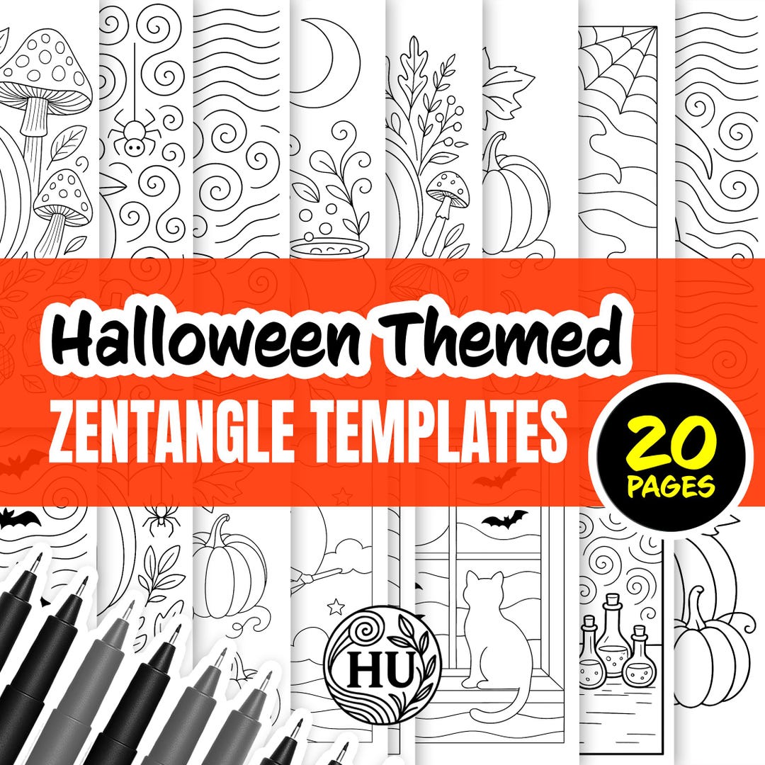 Halloween Zentangle Coloring Pages: 20 Printable A4 Templates (PDF ...