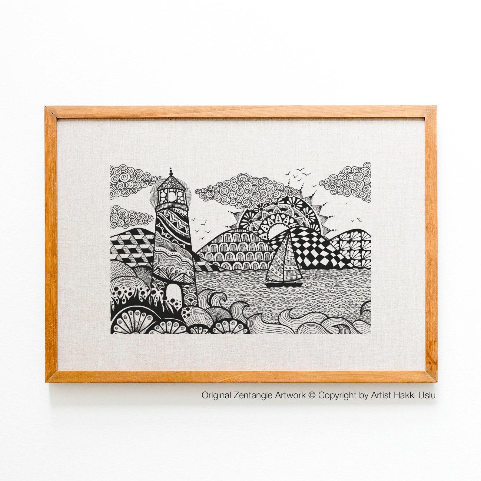 Zentangle Landscape Poster: Geometric Ink Drawing (digital Download) - Etsy