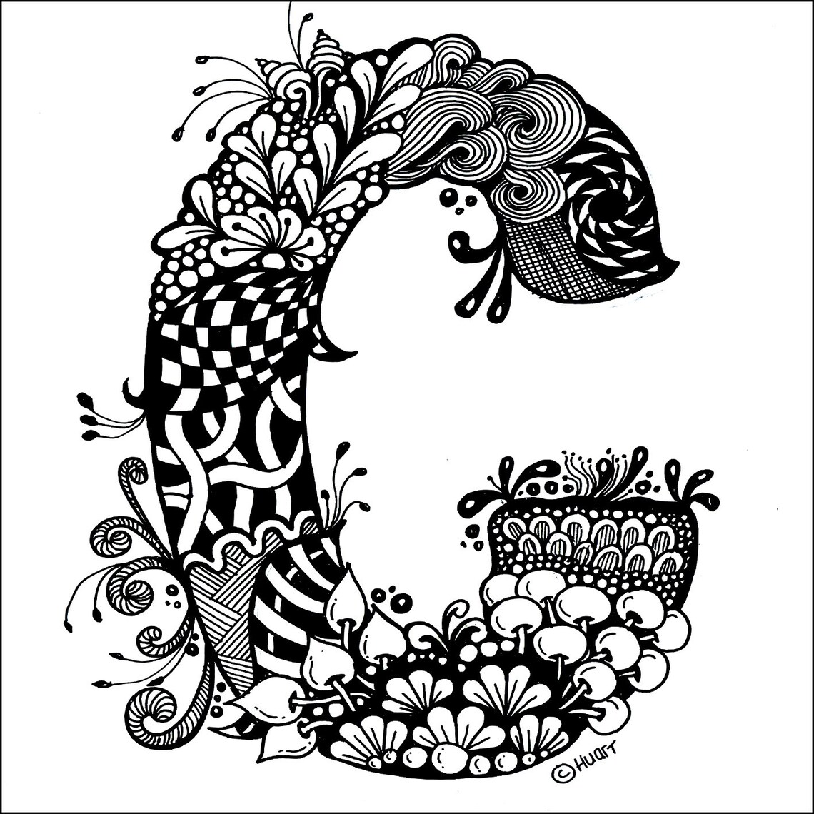 Downloadable Zentangle Letter C Pattern in Zen Style - Relaxing ...