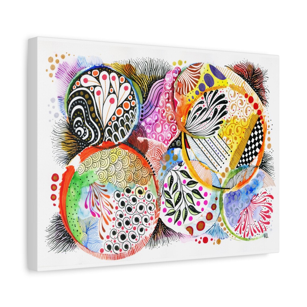 Colorful Abstract Zentangle Canvas Art, Bright Wall Decor, Unique Home ...