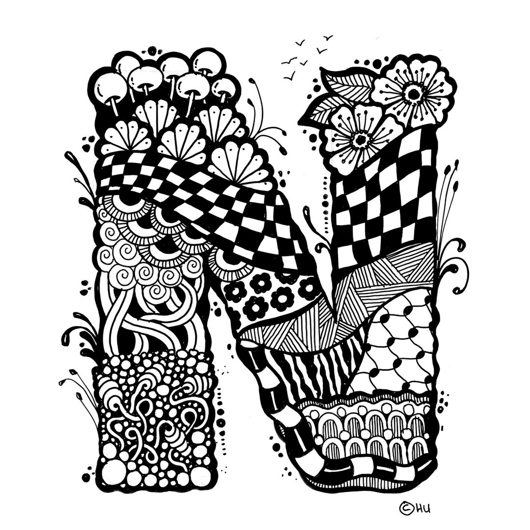 Zentangle Letter N, Zentangle Letters, Alphabet Letter N, Digital ...