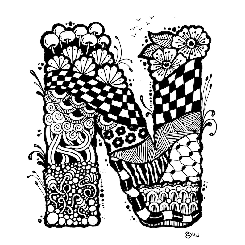 Zentangle Letter N Art: High-resolution Digital Download (JPG, PDF, PNG ...