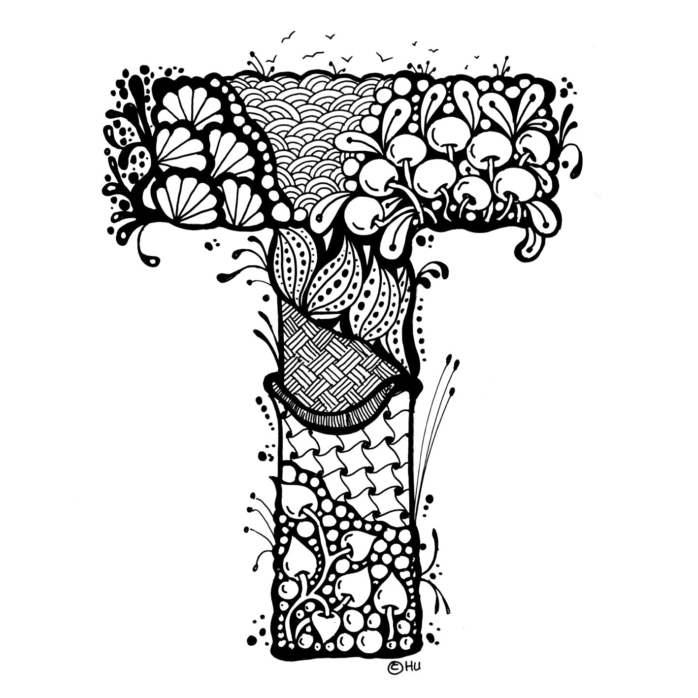 Zentangle Letter T Art: High-resolution Digital Download (JPG, PDF, PNG ...
