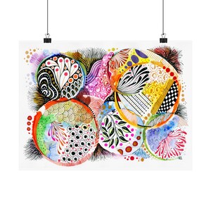 Colorful Zentangle Art Print, Matte Horizontal Poster for Home Decor ...