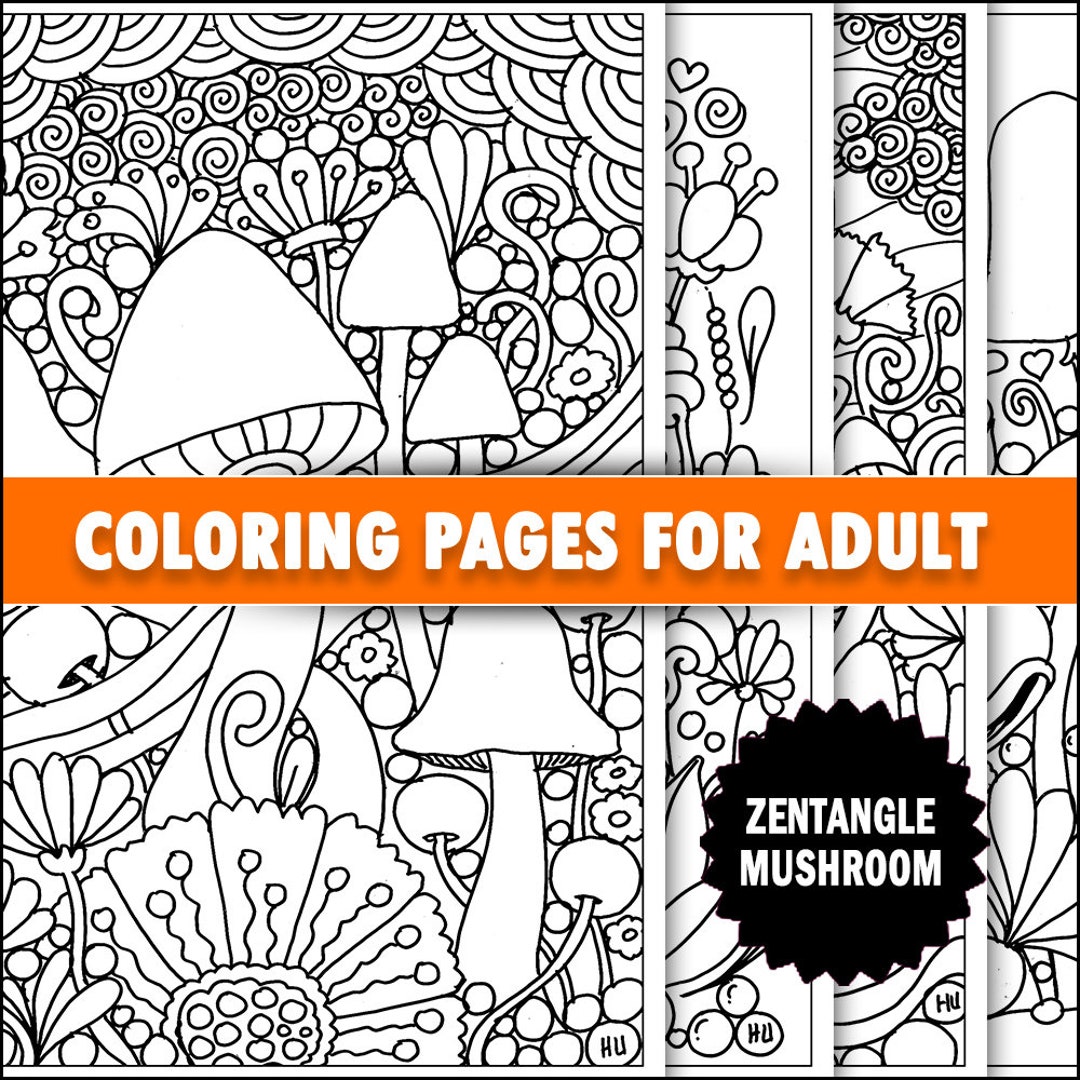Mushroom Zentangle Drawing - Printable Adult Coloring Page , Zentangle ...