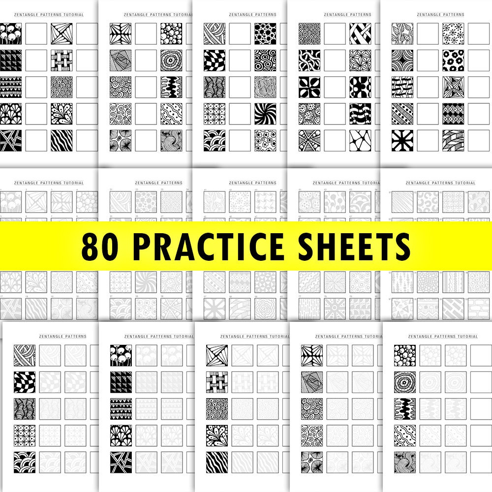 200 Zentangle Patterns | Printable Drawing Templates | Digital Art ...
