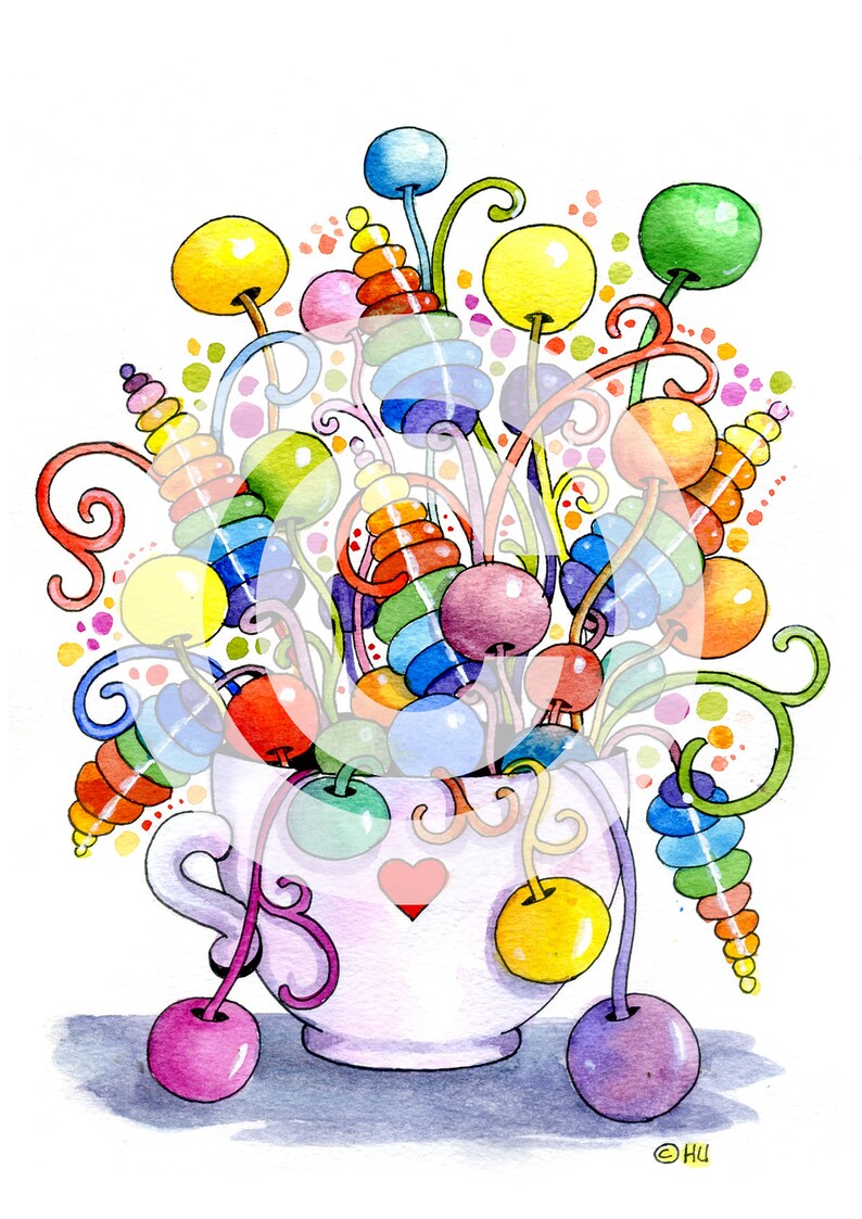 Colorful Watercolor Tangle Art Print: Whimsical Home Decor (digital ...