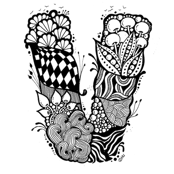 Images Typography Doodle Art Letter V Set Van Hand Getekende Vector