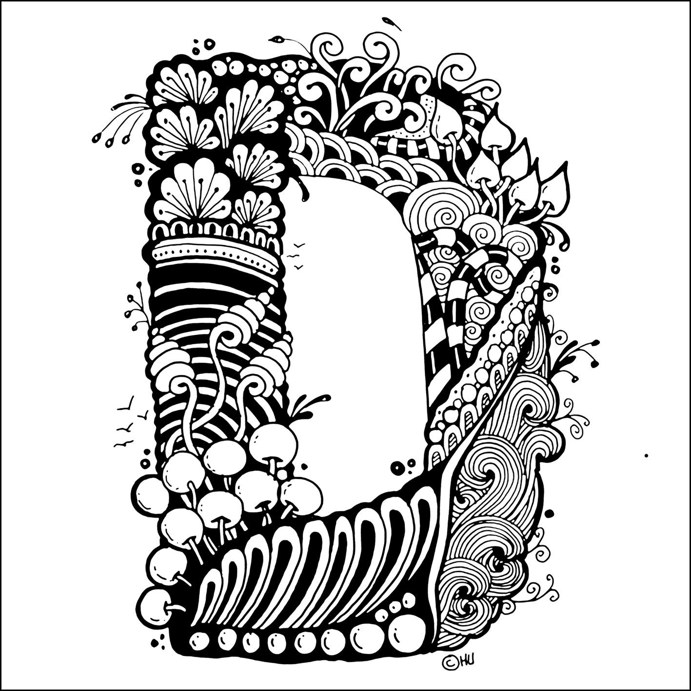Zentangle Alphabet Letter D , Zentangle Art , Zentangle Letter for ...