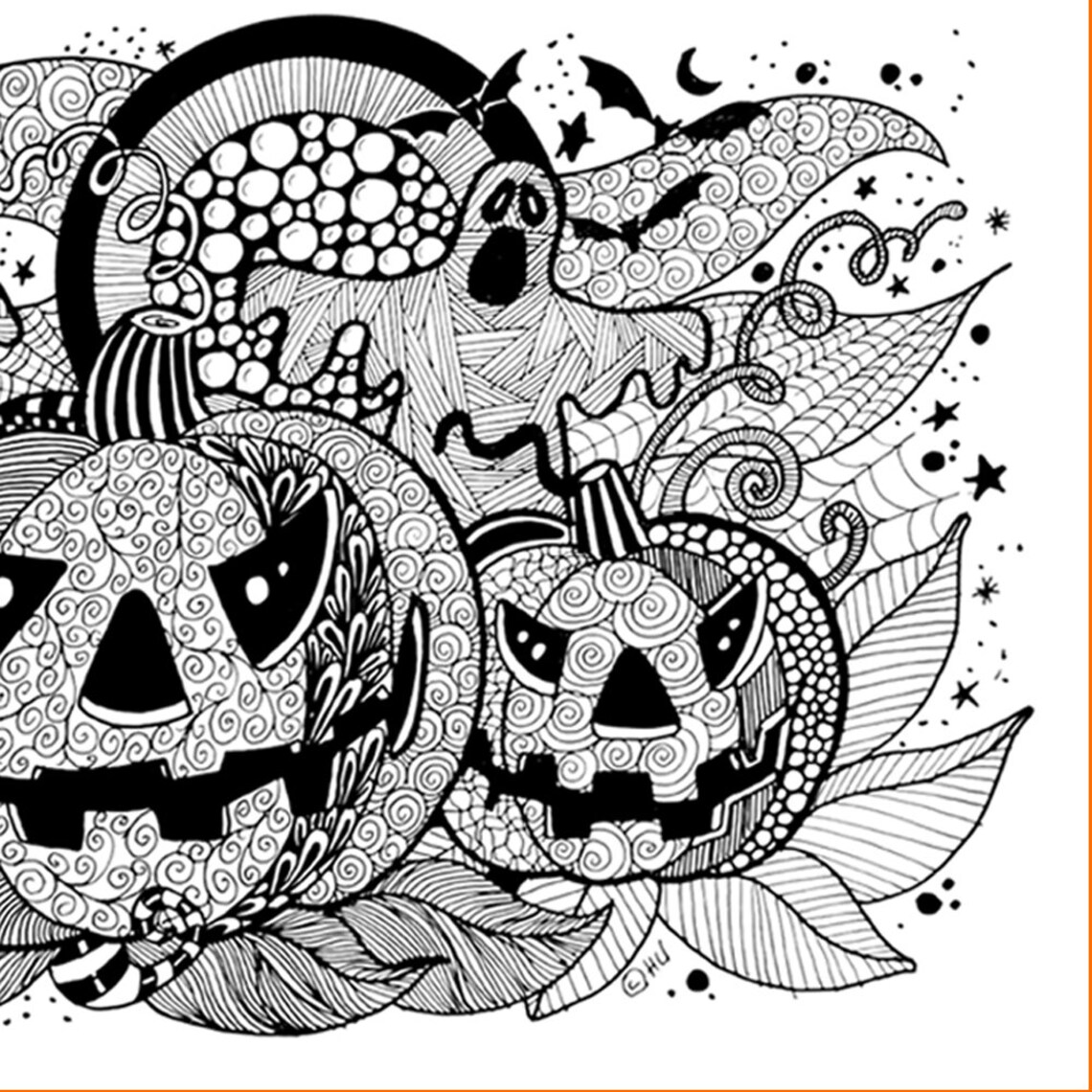 Halloween Zentangle Template: Step-by-step Drawing Tutorial (digital ...