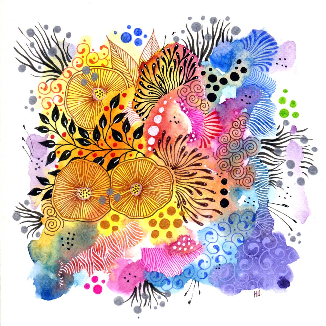 ORIGINAL | Original Watercolor Zentangle Art by Hu Art – 21x21 Cm ...