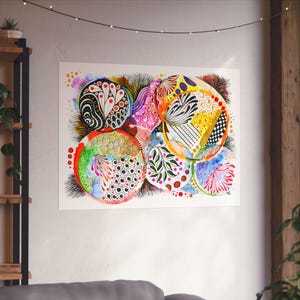 Colorful Zentangle Art Print, Matte Horizontal Poster for Home Decor ...
