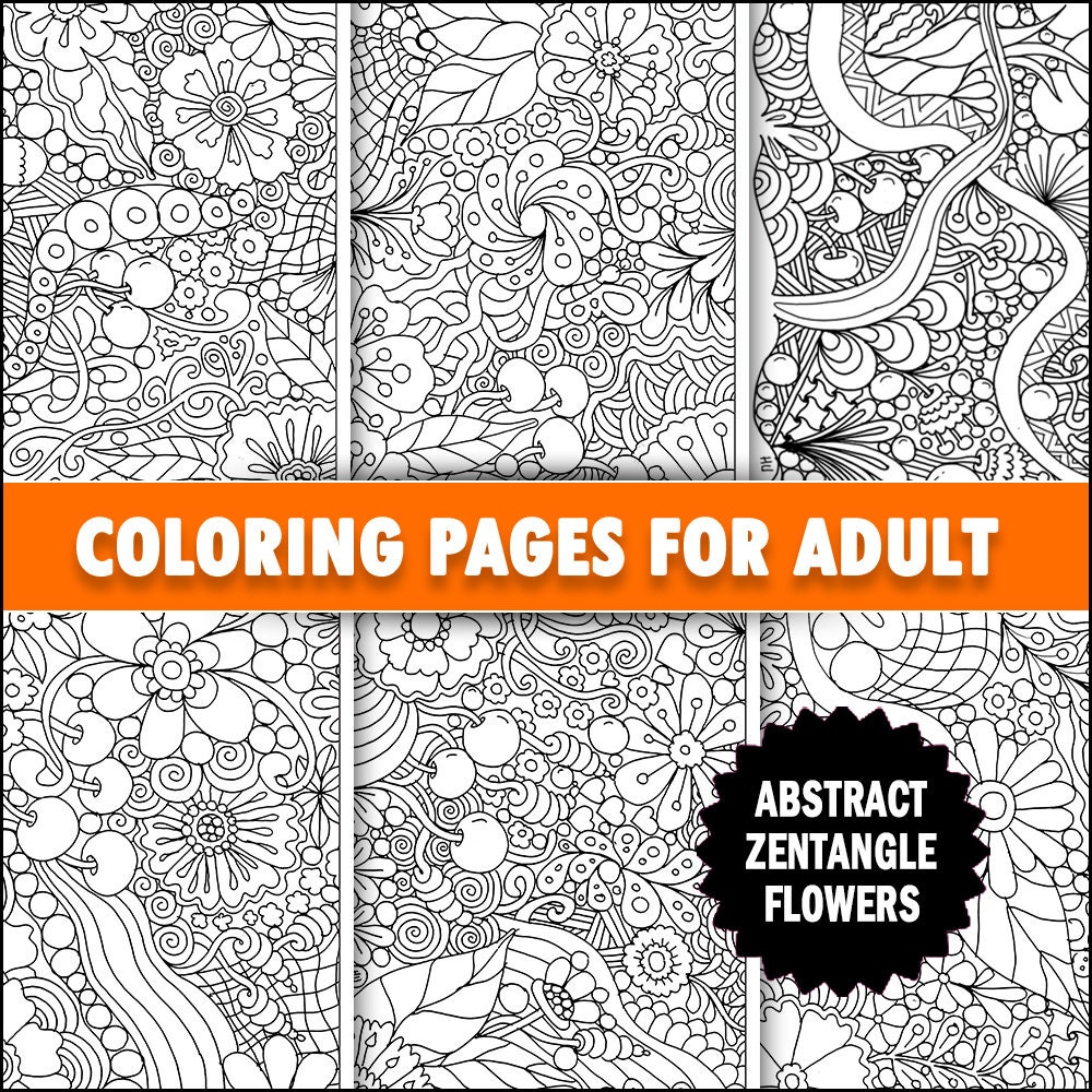 Abstract Zentangle Flowers - Printable Adult Coloring Page , Zentangle ...