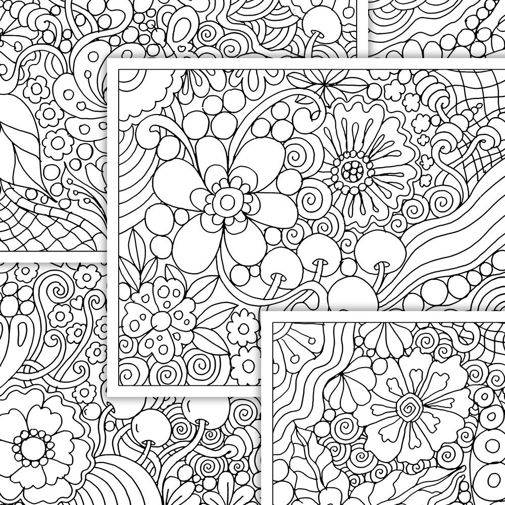 Abstract Zentangle Flowers Printable Adult Coloring Page - Etsy