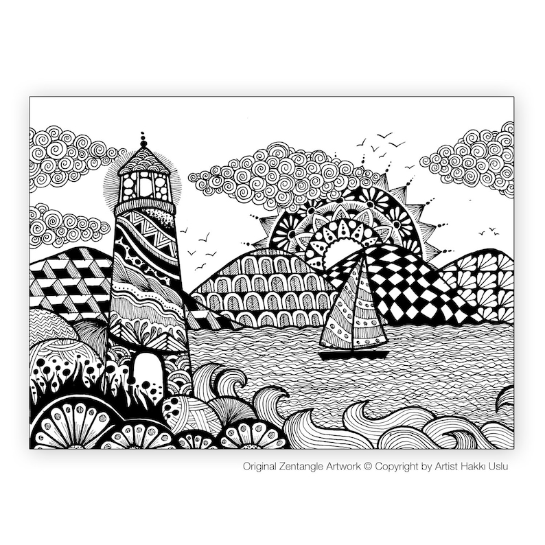 Zentangle Landscape Poster: Geometric Ink Drawing (digital Download) - Etsy
